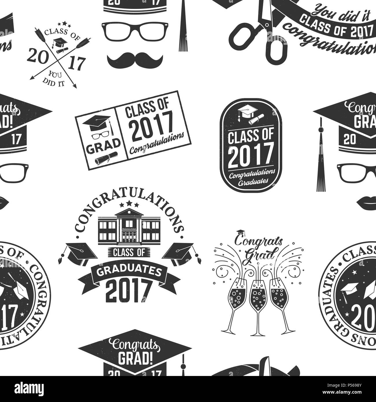 Set of Vector Class of 2017 badges seamless pattern with grunge effect ...