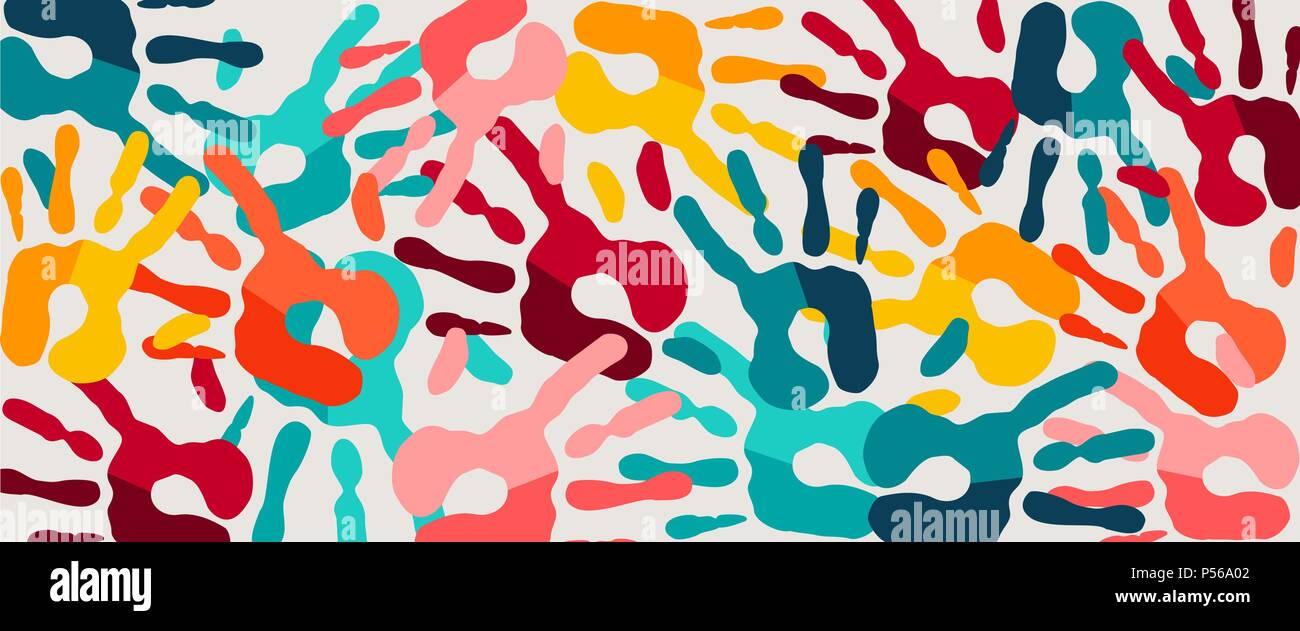 Human hand print color banner background. Colorful children paint ...