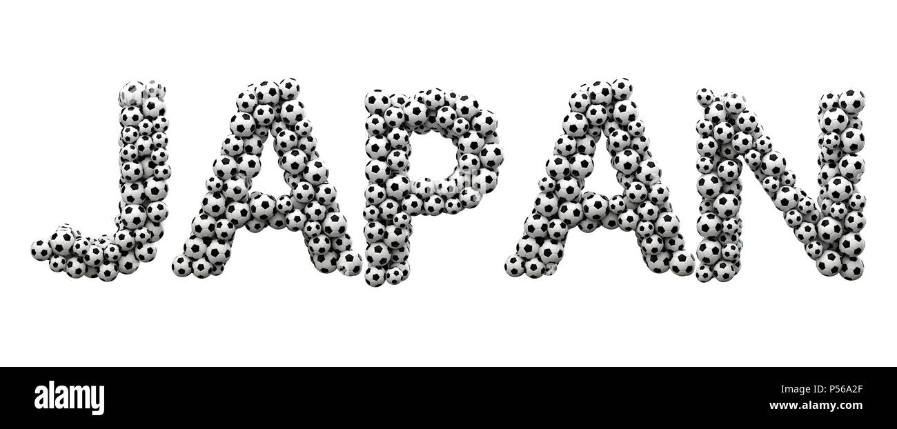 Japan word made from a football soccer ball texture. 3D Rendering Stock ...