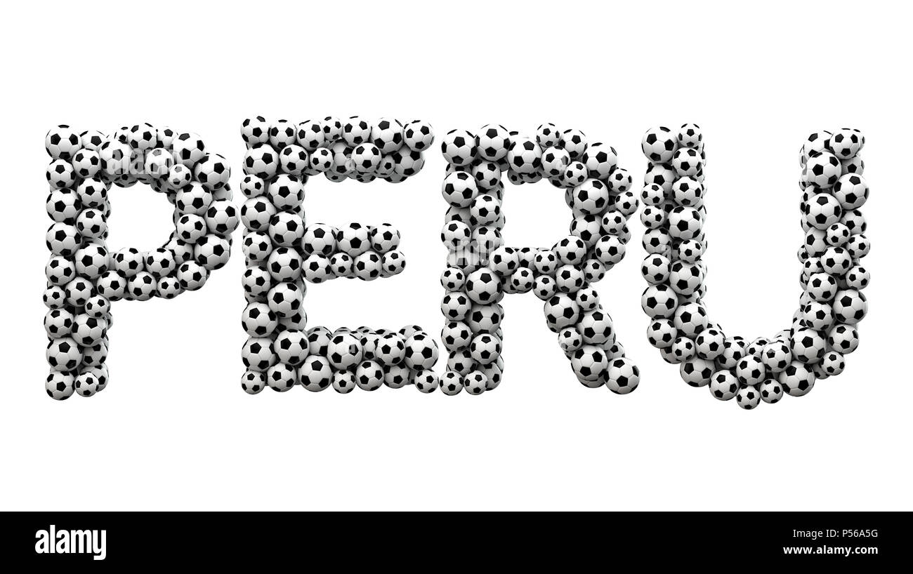 Peru word made from a football soccer ball texture. 3D Rendering Stock ...