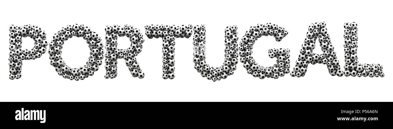 Portugal word made from a football soccer ball texture. 3D Rendering ...