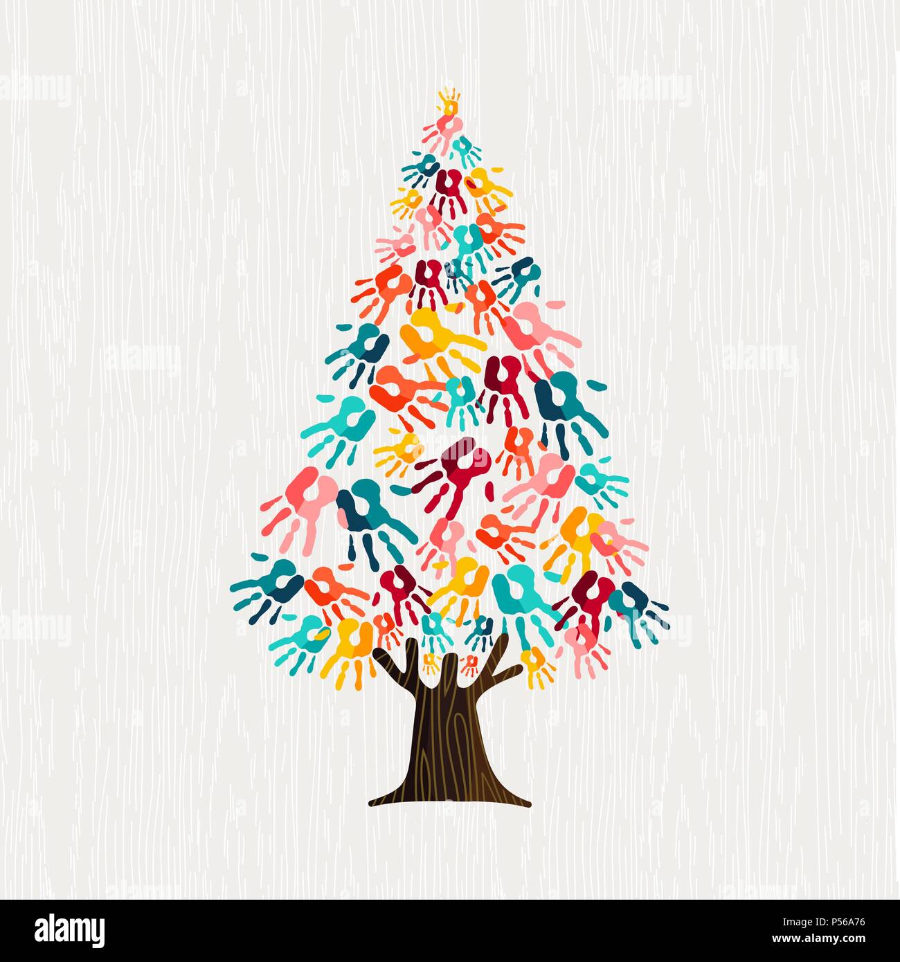 Tree made of colorful human hands in branches. Community help concept ...