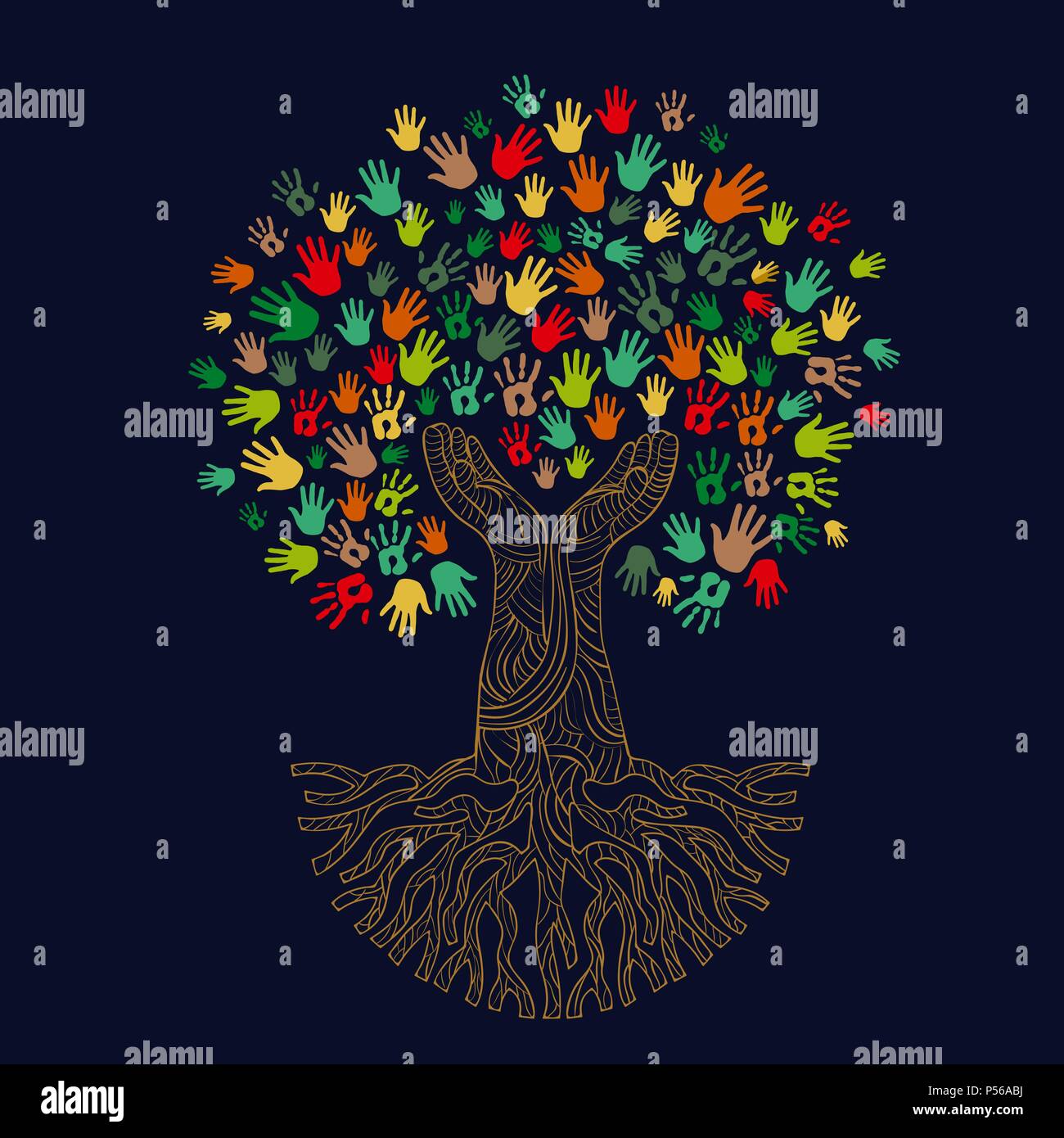 Tree symbol with colorful human hands. Concept illustration for ...