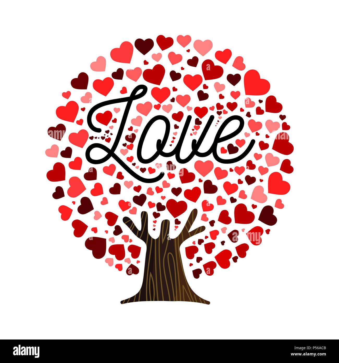 Love tree art with heart shape leaves. Concept illustration for ...