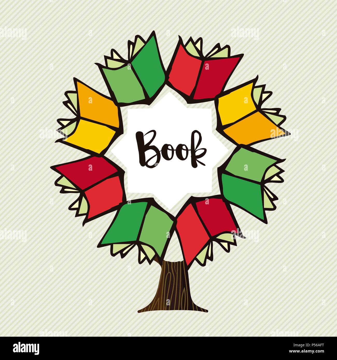 Tree made of books, global education concept. Educational illustration ...