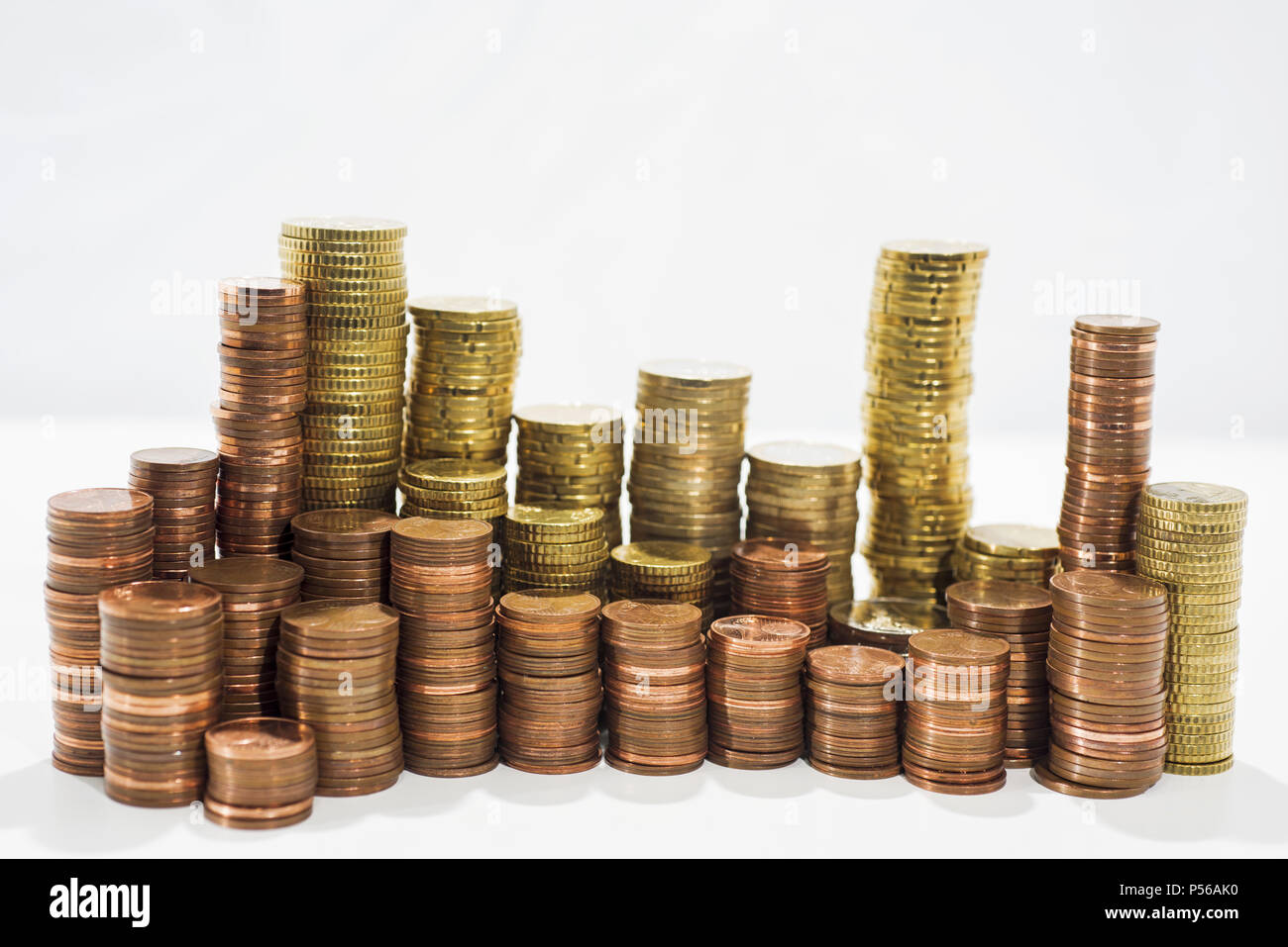 A bunch of Euro coins money. Isolated on white background Stock Photo ...