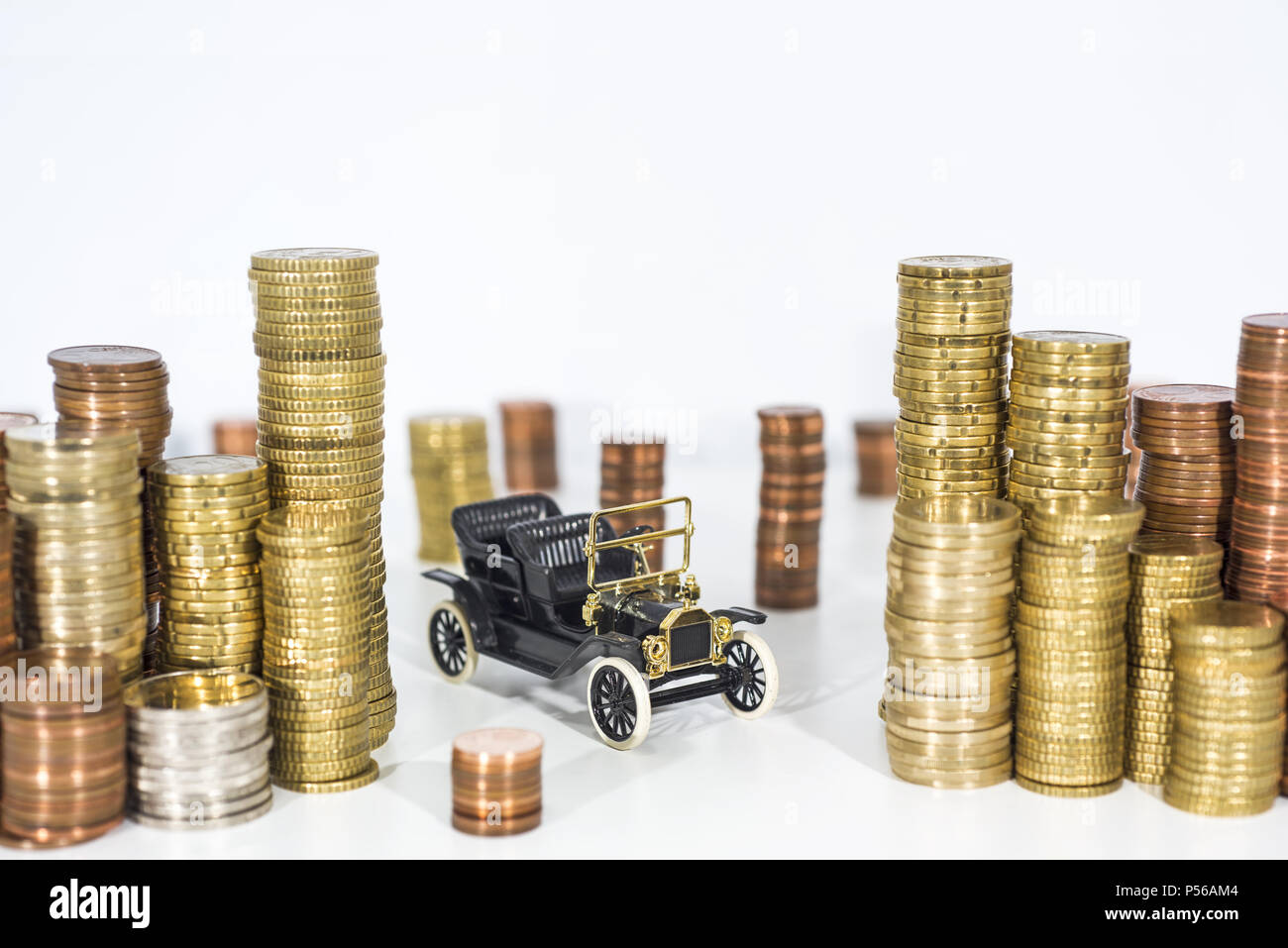 Abstract photo of car price rising. Car model isolated on white ...