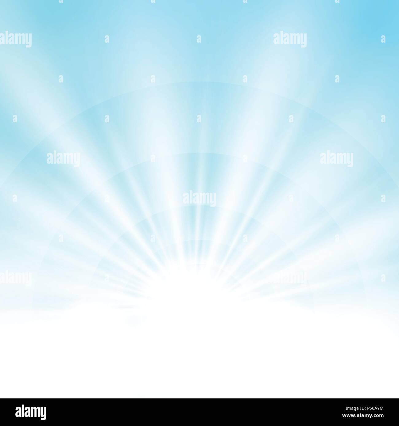 Center sunburst light effect on soft clean blue sky background with ...