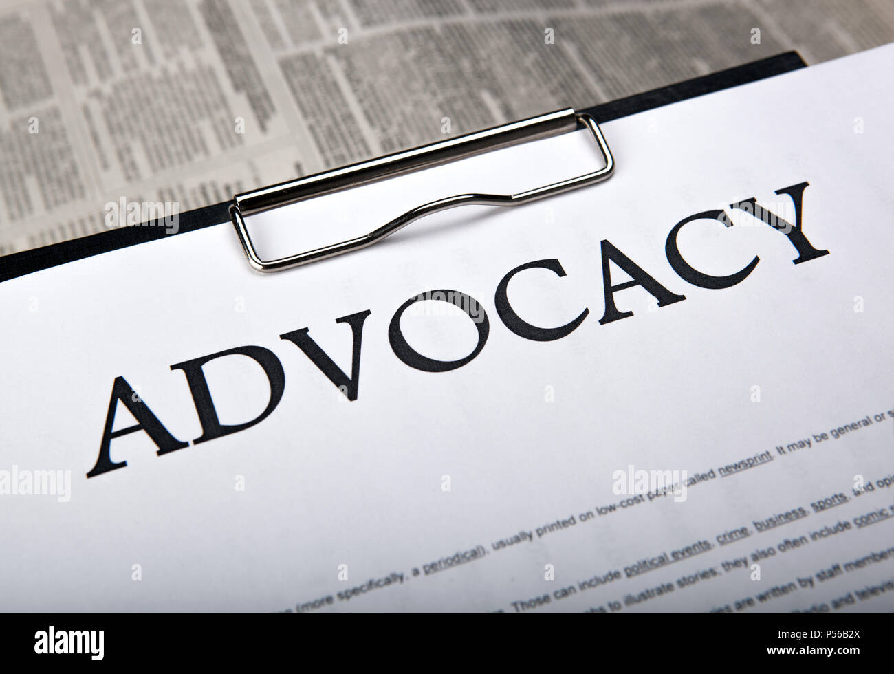 document with the title of advocacy close up Stock Photo - Alamy