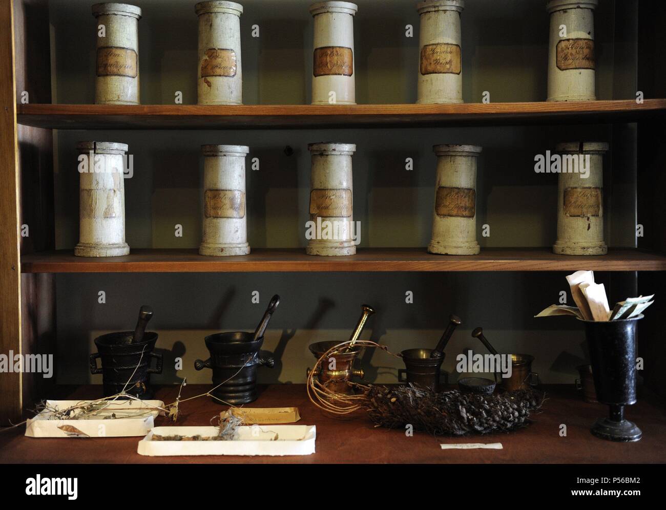 Old pharmacy. Reproduction of an ancient laboratory where drugs are ...