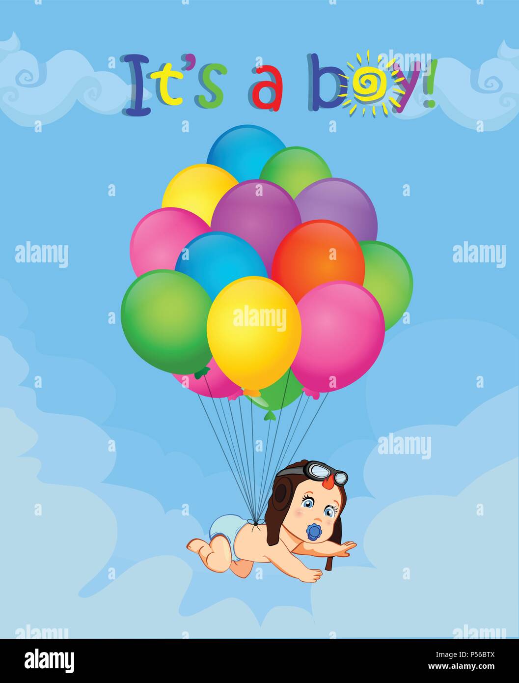 Its a boy cartoon vector illustration with cute baby in pilot hat ...
