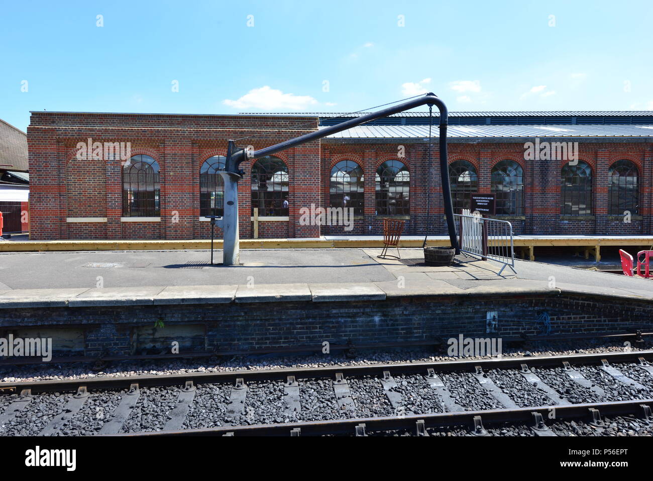 A water supply pump station for a steam train at a railway station ...