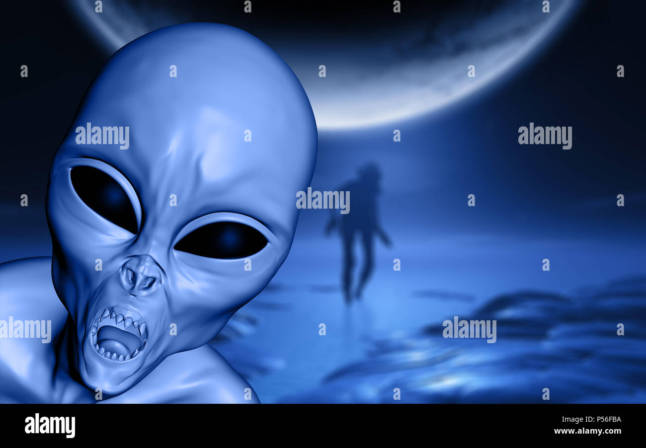 3D render of a Halloween landscape with evil alien Stock Photo - Alamy