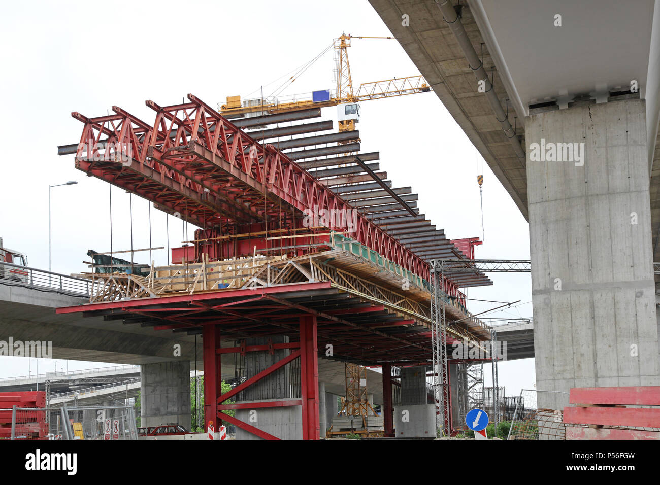 Bridge Overpass Construction With Scaffolding Forms Over Road ...