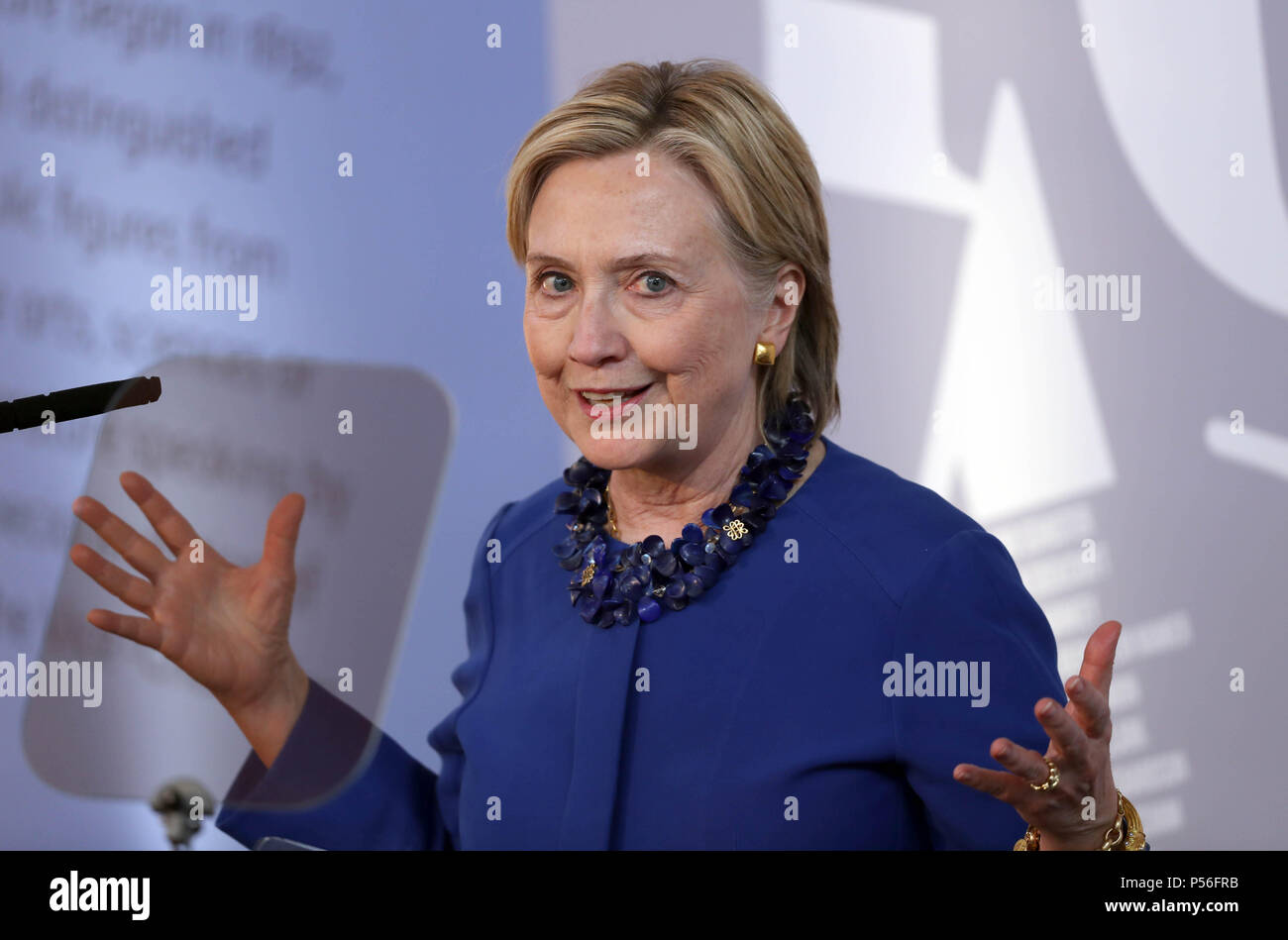 Hillary Clinton delivers the Romanes Lecture at the Sheldonian Theatre ...