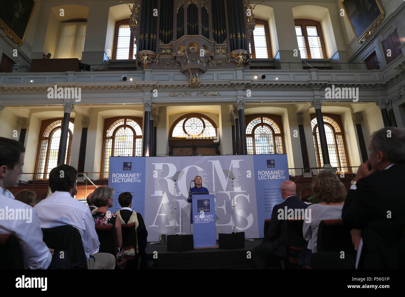 Hillary Clinton delivers the Romanes Lecture at the Sheldonian Theatre ...