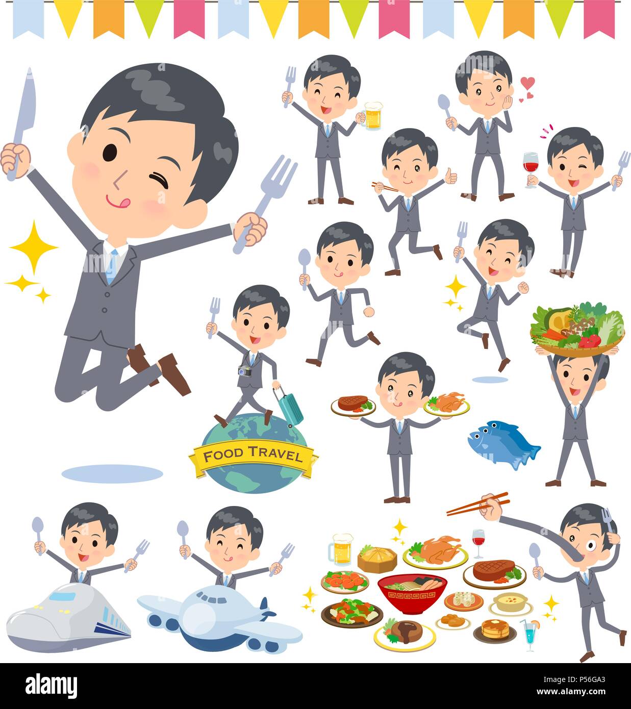 A set of men on food events.There are actions that have a fork and a ...
