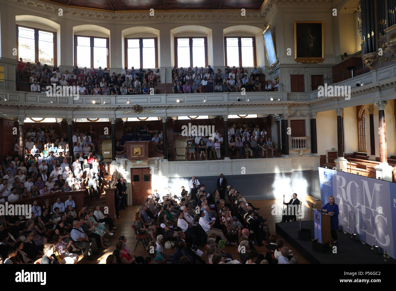 Hillary Clinton delivers the Romanes Lecture at the Sheldonian Theatre ...