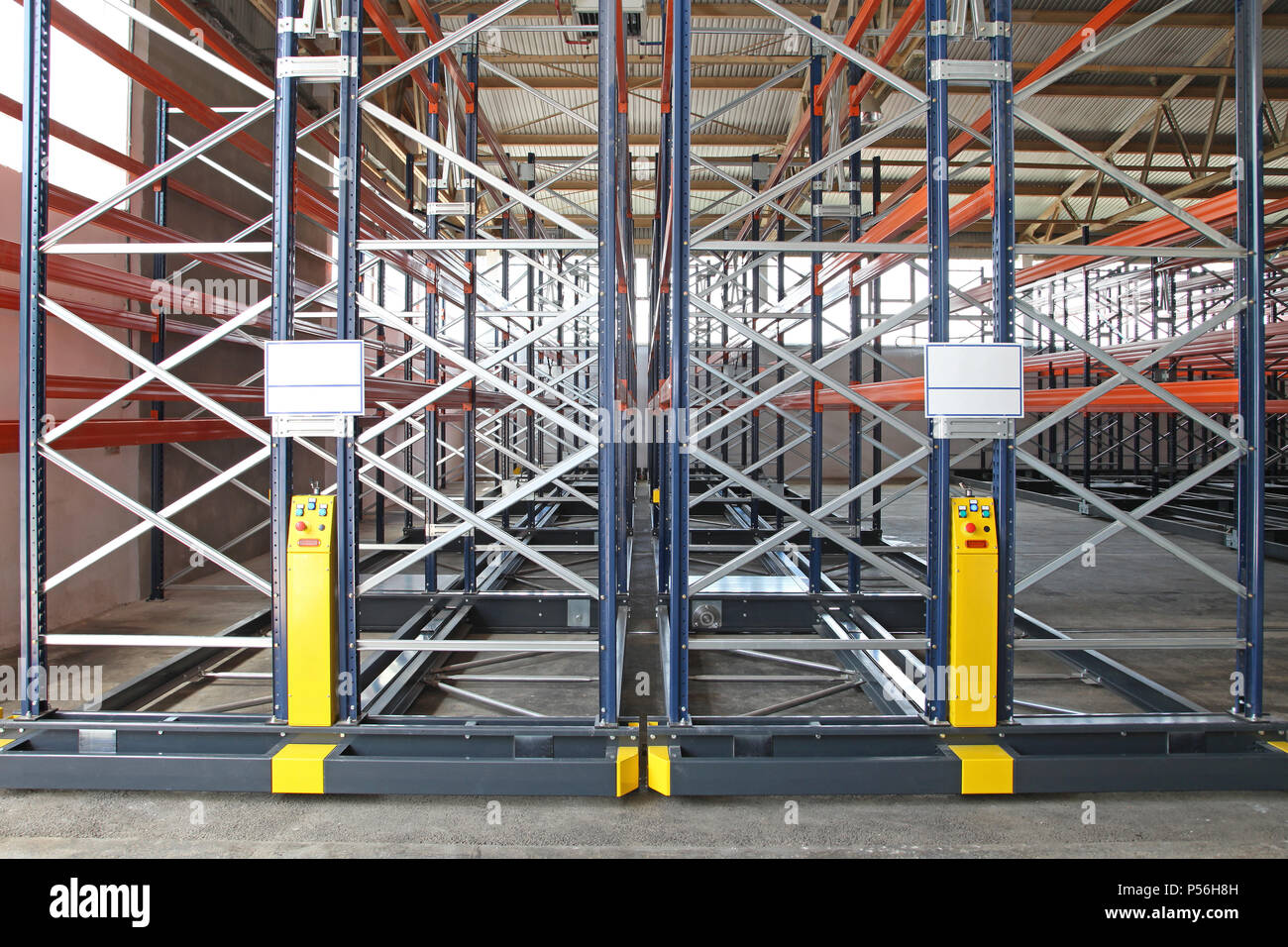 Powered Mobile Shelving System in Distribution Warehouse Stock Photo ...