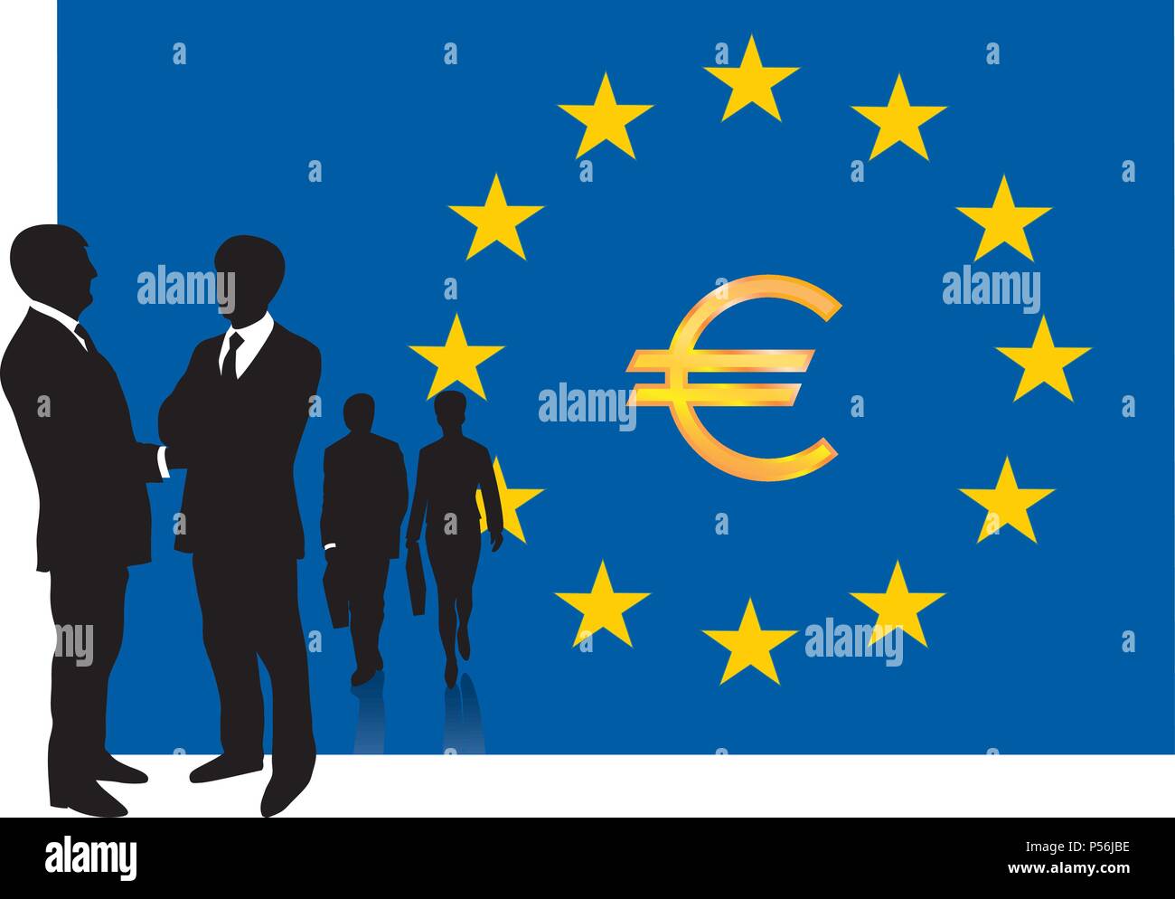 Business people standing, gesticulating and walking in front of blue ...