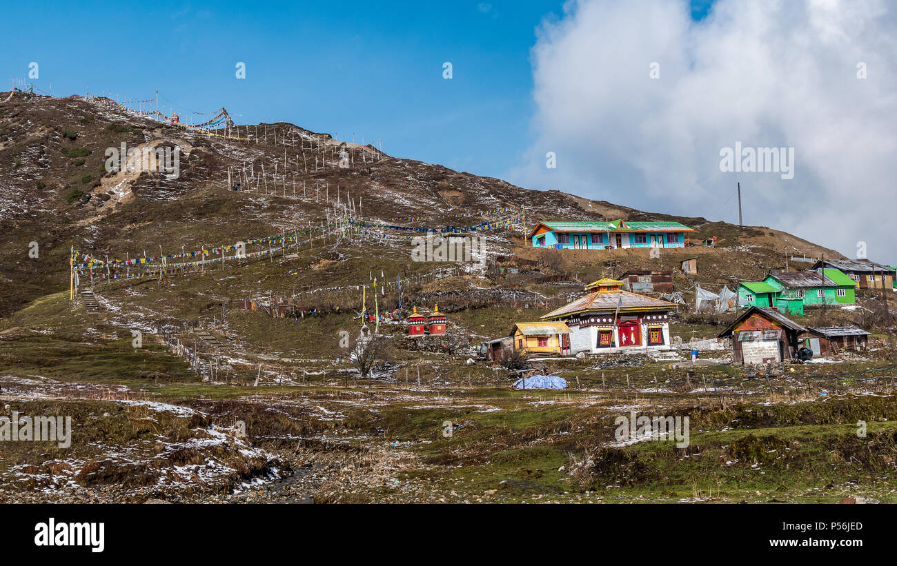 A view of village and wooden houses of Nathang Valley ,East Sikkim ...
