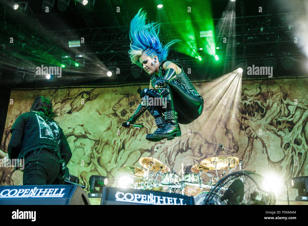 Denmark, Copenhagen - June 21, 2018. The Swedish melodic death metal band Arch Enemy performs a ...