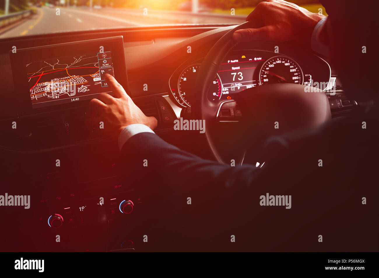 close-up of man using navigation system Stock Photo - Alamy