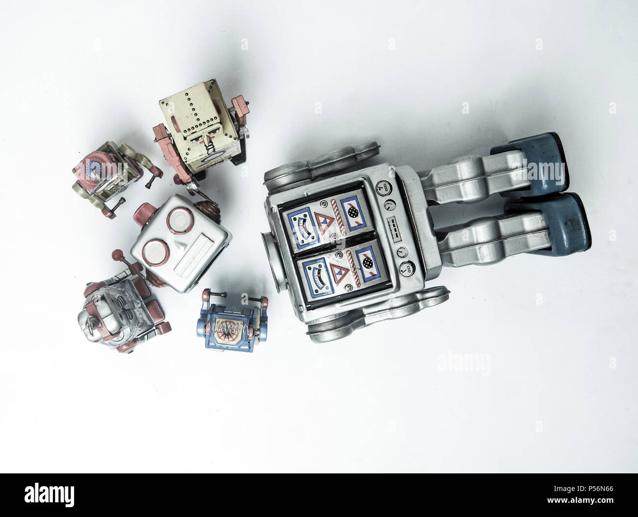 concept technical support; woth a team of vintage robots fixing the big ...