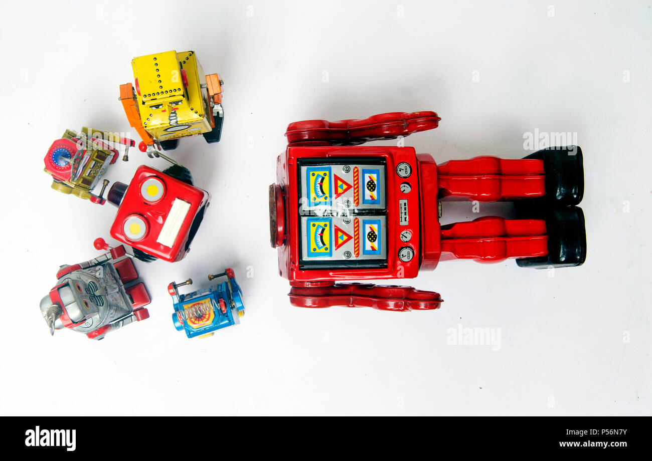 concept technical support; woth a team of vintage robots fixing the big ...