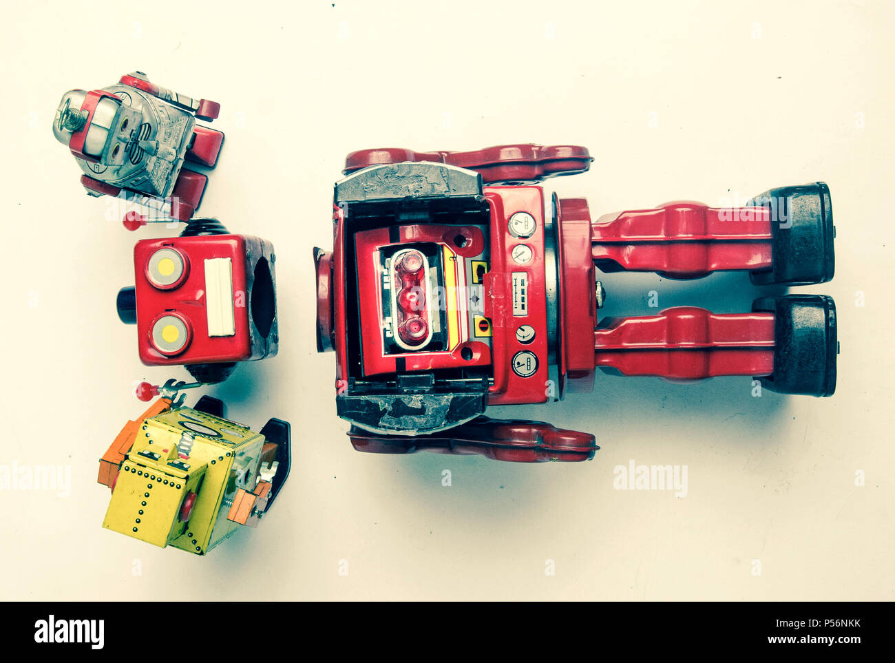 concept technical support; woth a team of vintage robots fixing the big ...