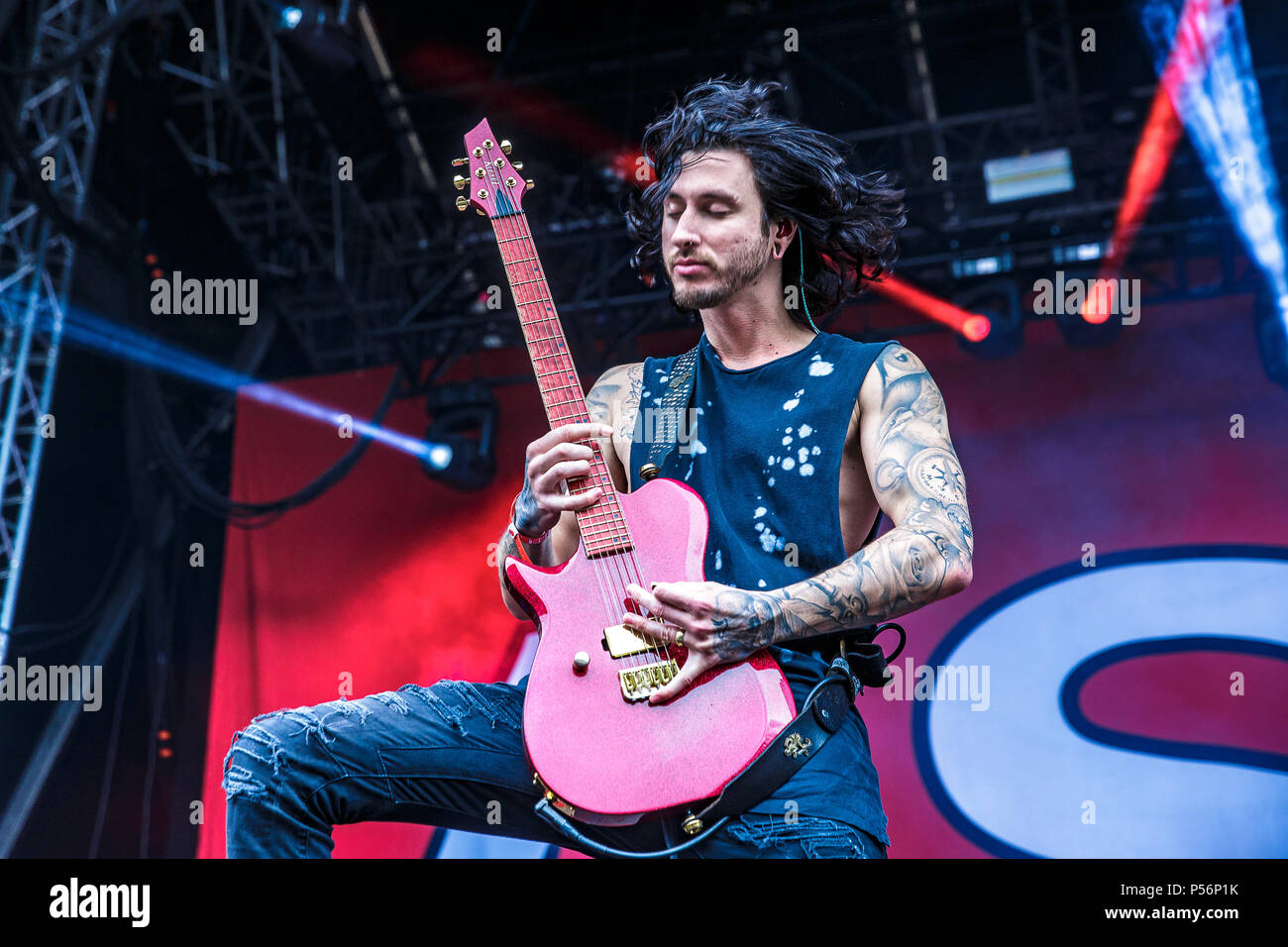 Denmark, Copenhagen - June 21, 2018. The English metalcore band Asking ...