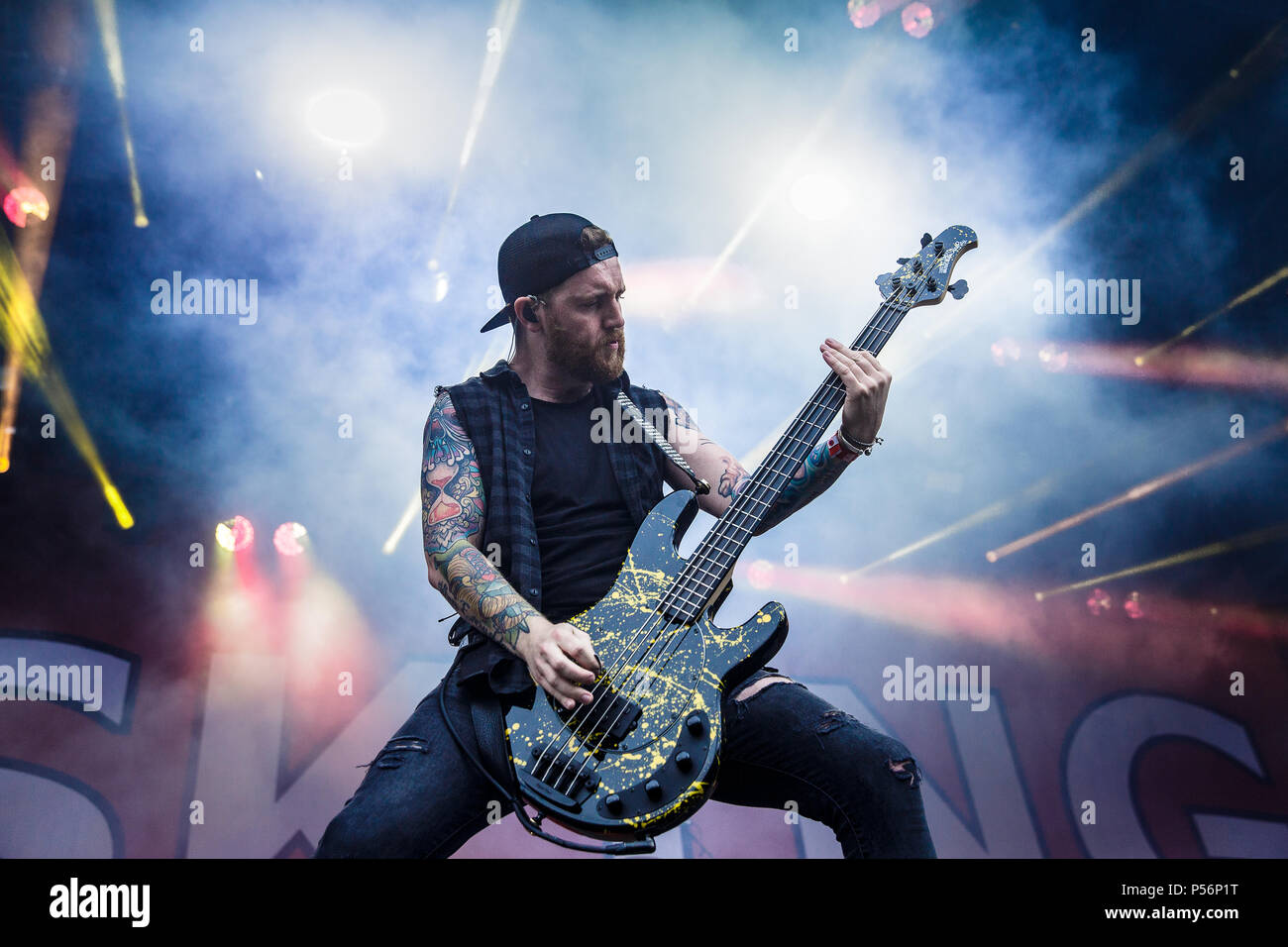 Denmark, Copenhagen - June 21, 2018. The English metalcore band Asking ...