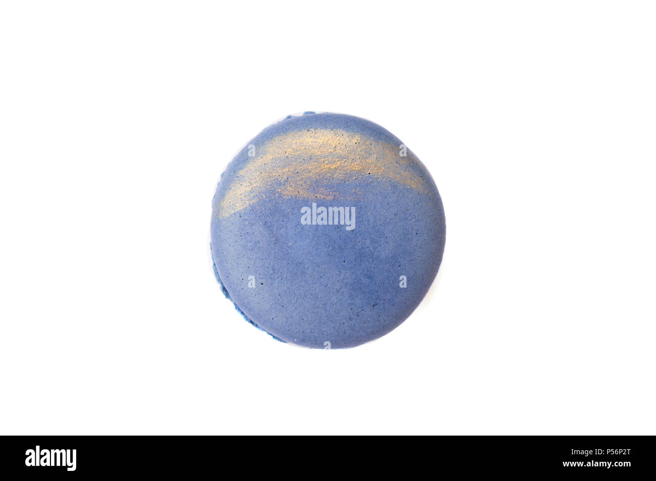 A single violet color macaroon with golden stroke isolated on white ...