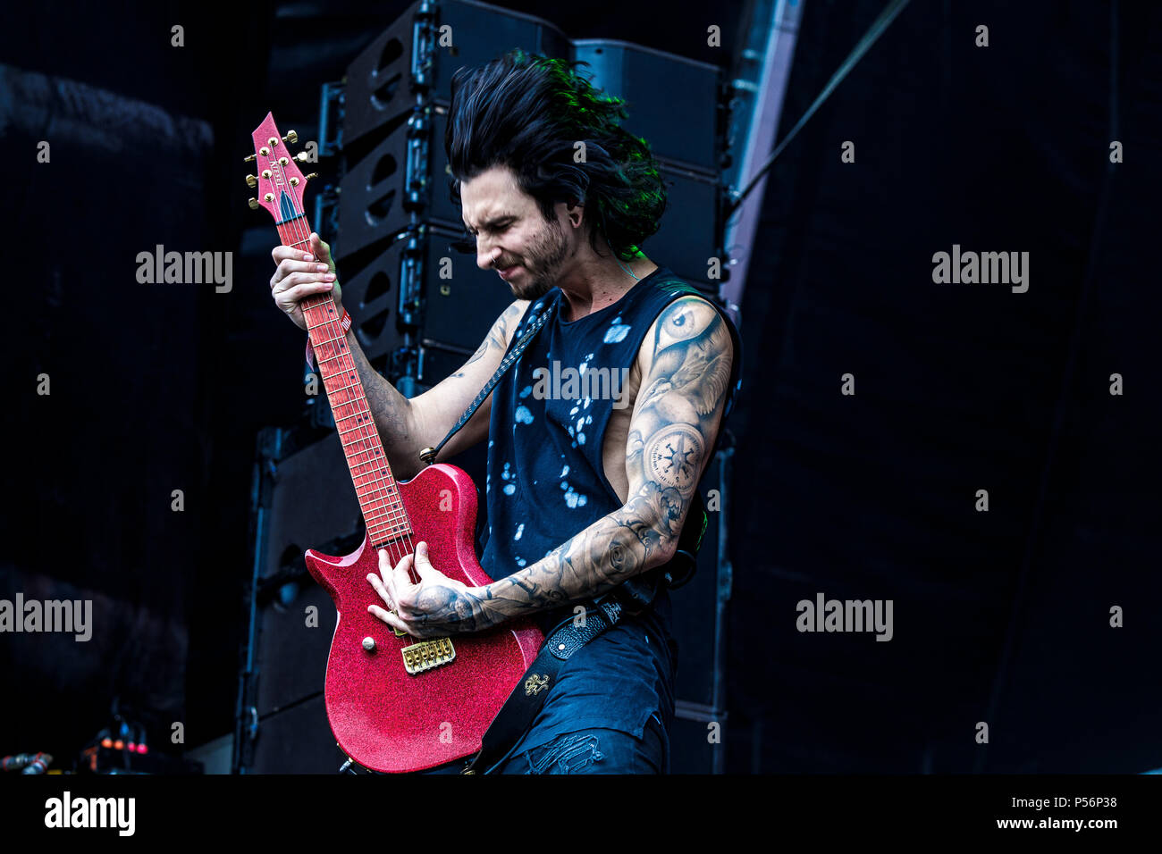 Denmark, Copenhagen - June 21, 2018. The English metalcore band Asking ...