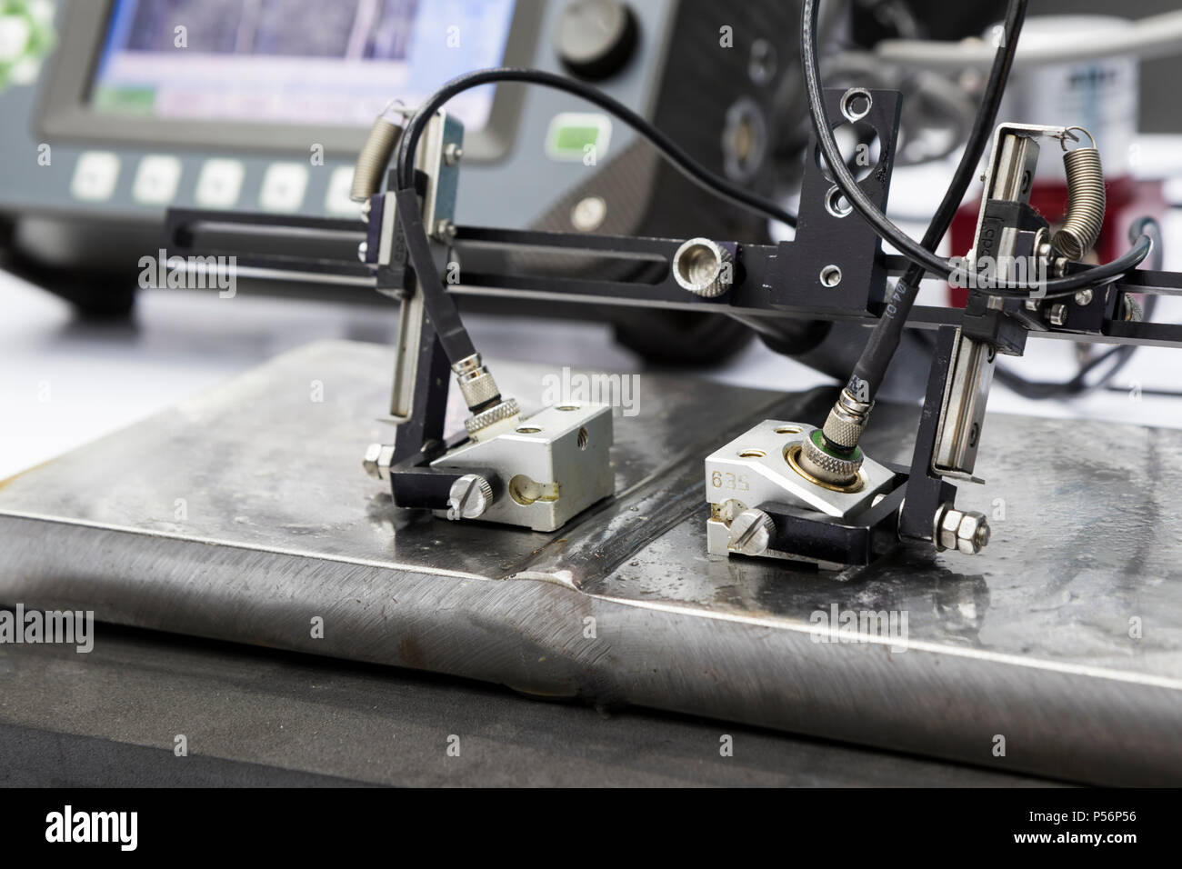 ultrasonic probe testing welding steel ; close up Stock Photo - Alamy