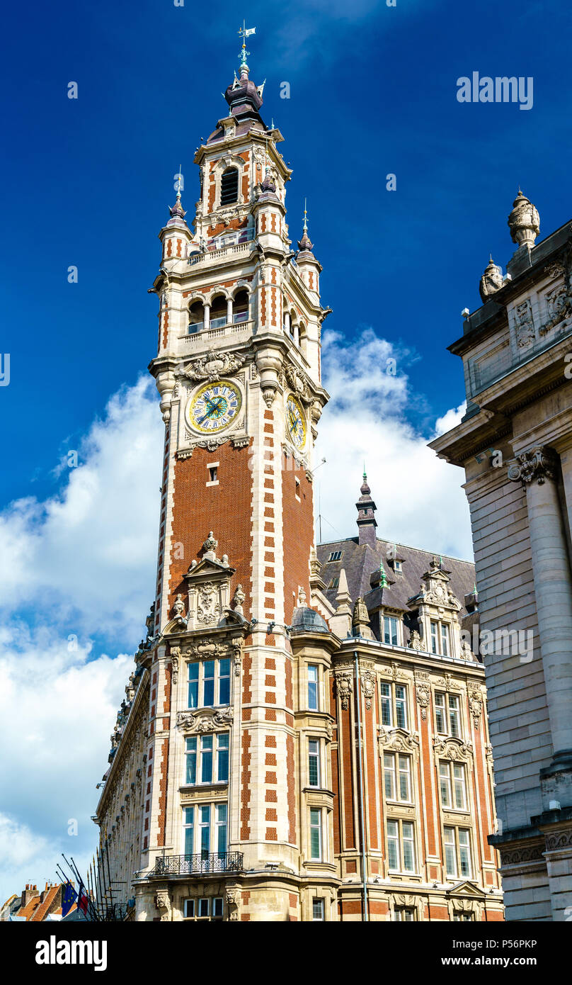 Belfry of the Chamber of Commerce. A historic building in Lille, the ...