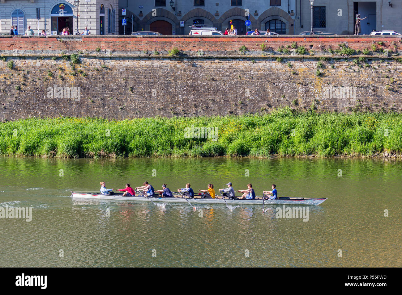 Sculling boat for eight people who rowing on the river Stock Photo - Alamy