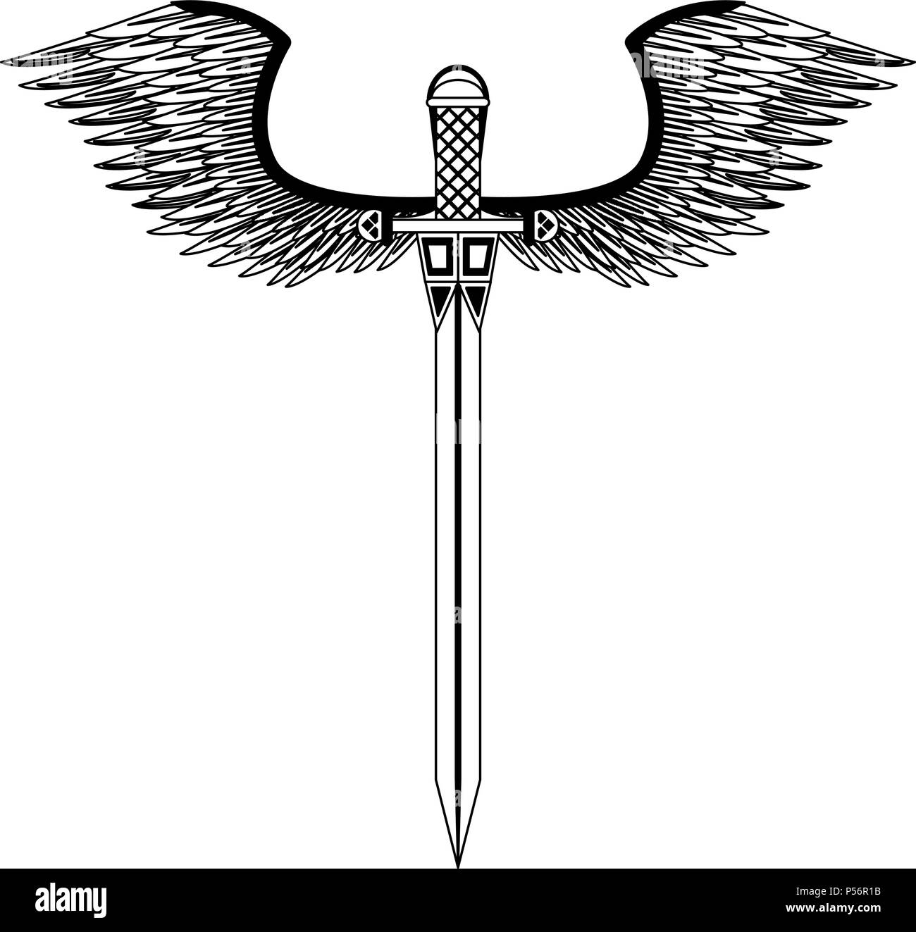 Sword weapon with wings in black and white Stock Vector Image & Art - Alamy