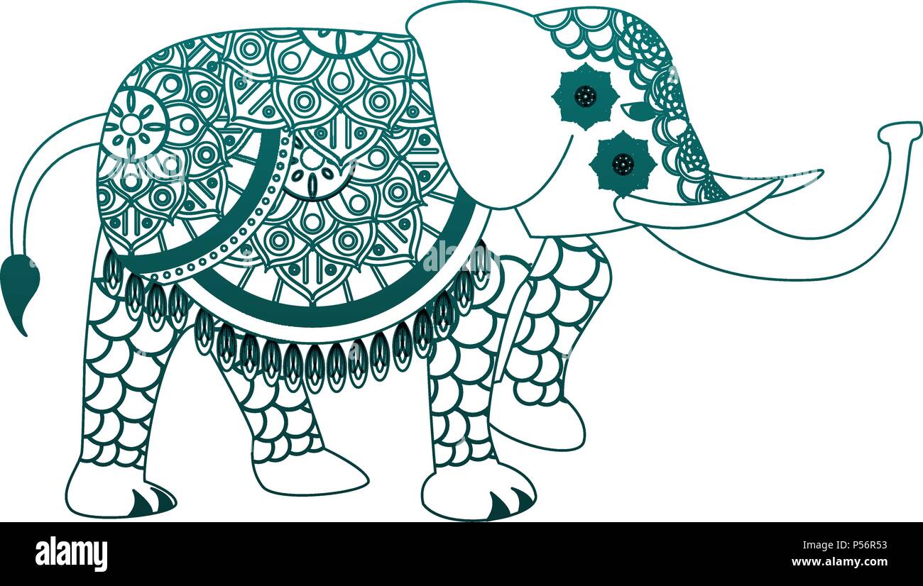 Indian elephant cartoon in blue lines Stock Vector Image & Art - Alamy