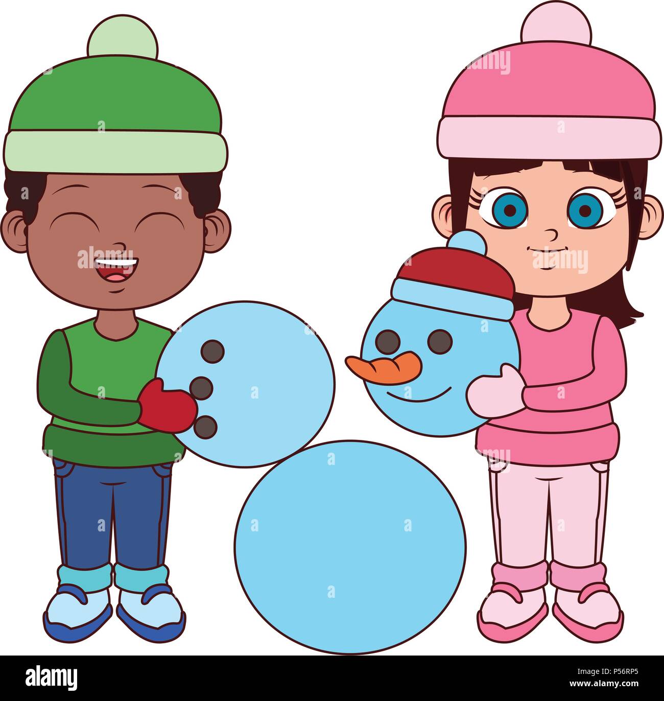 Kids with snowman Stock Vector Image & Art - Alamy