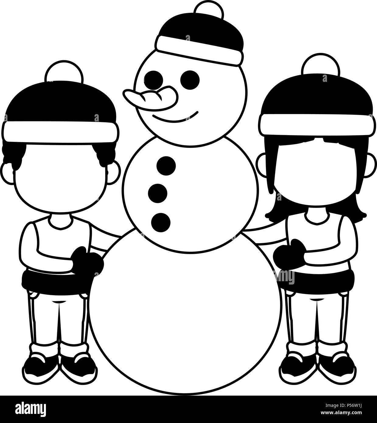 Building A Snowman Clipart Black And White