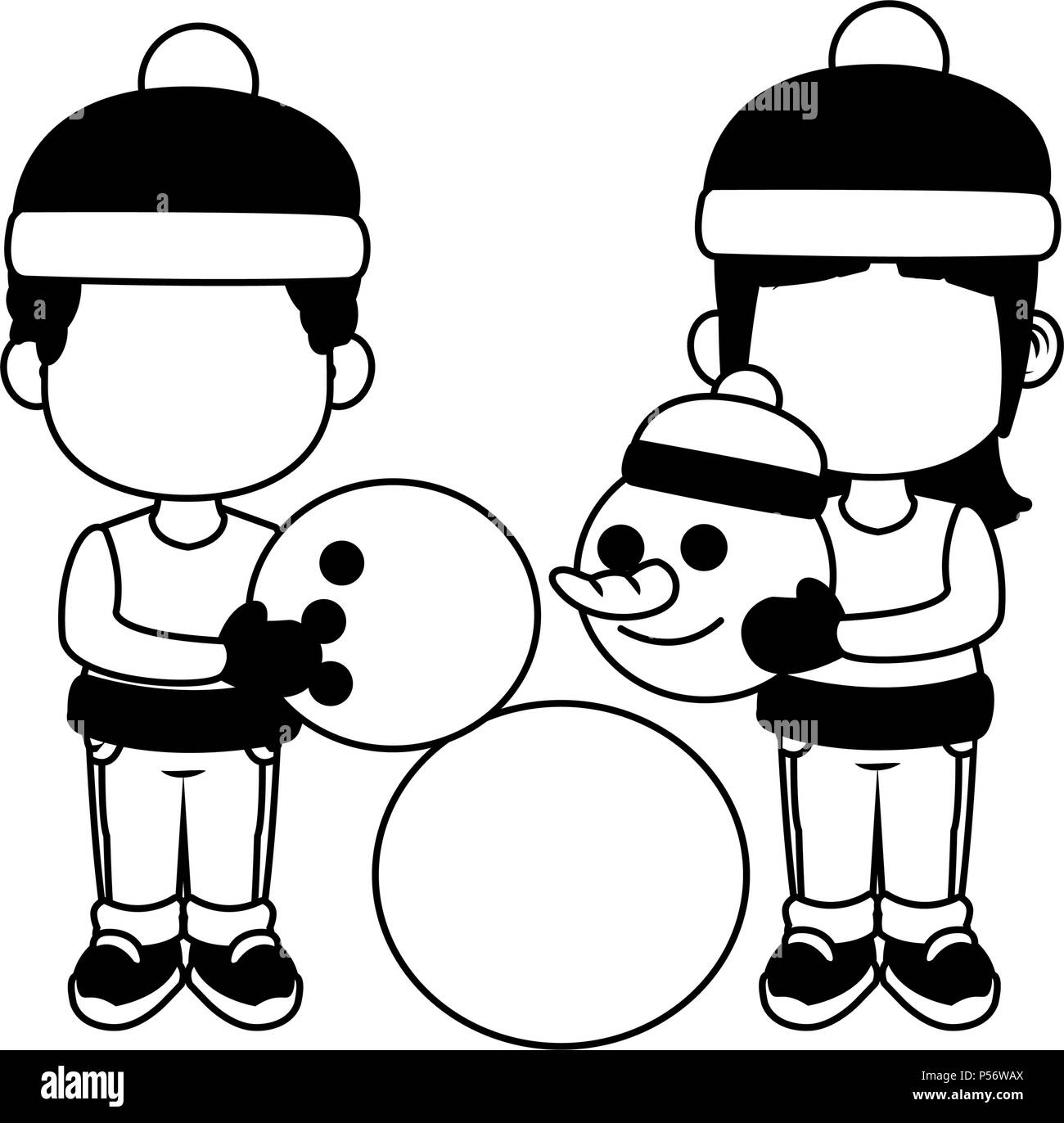 Building A Snowman Clipart Black And White