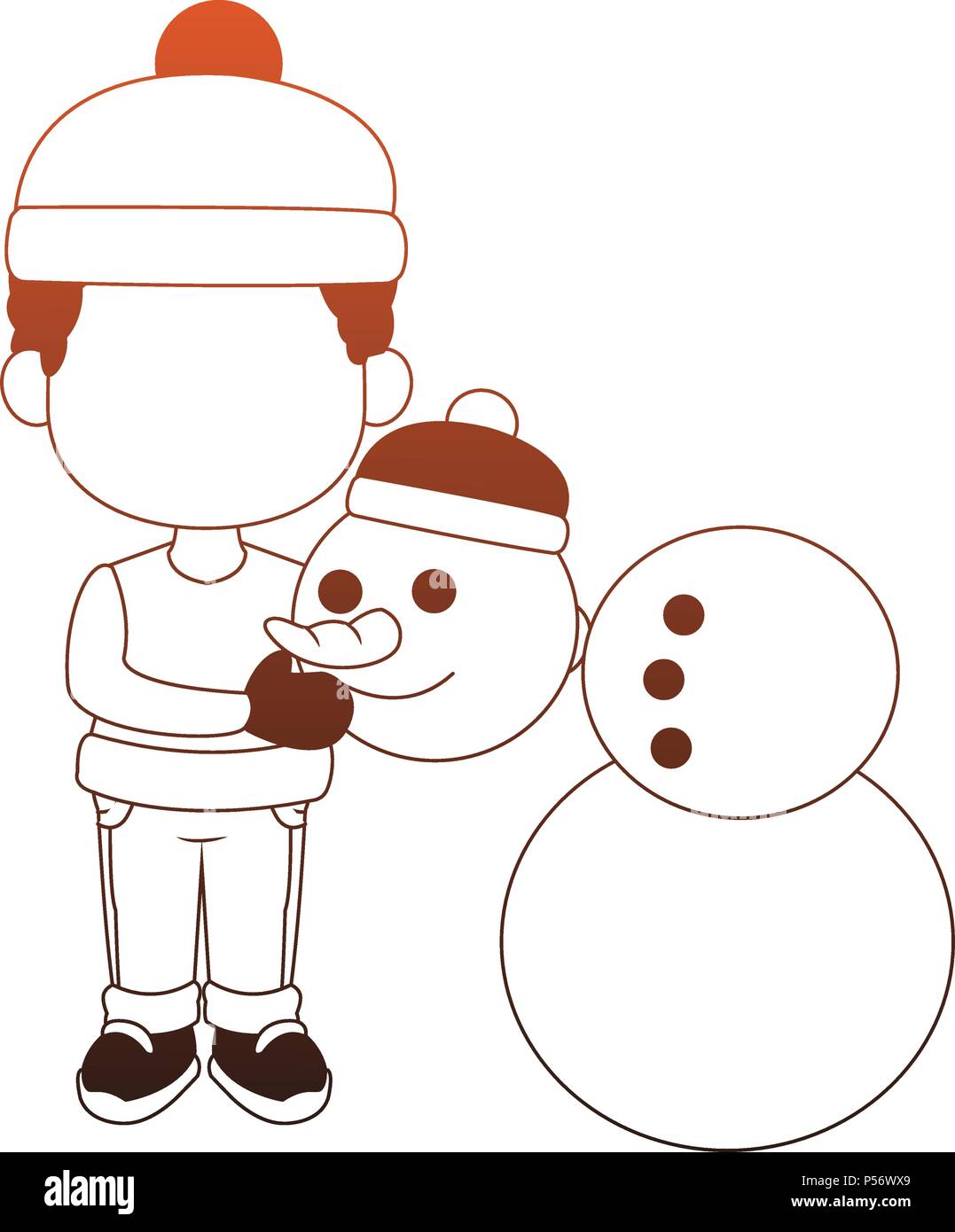 Cute boy with snowman red lines Stock Vector Image & Art - Alamy