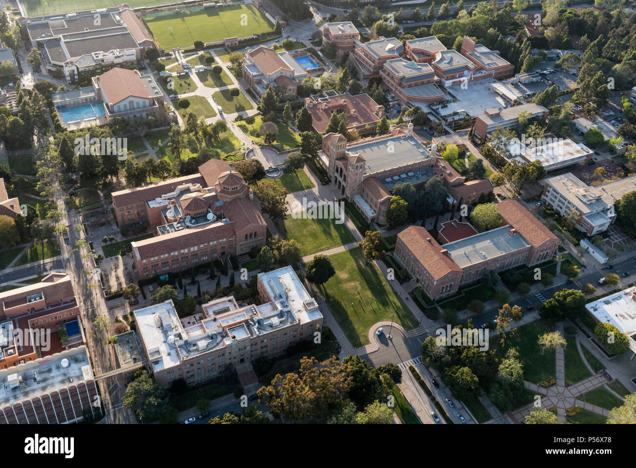 Los Angeles, California, USA - April 18, 2018: Aerial view of historic ...