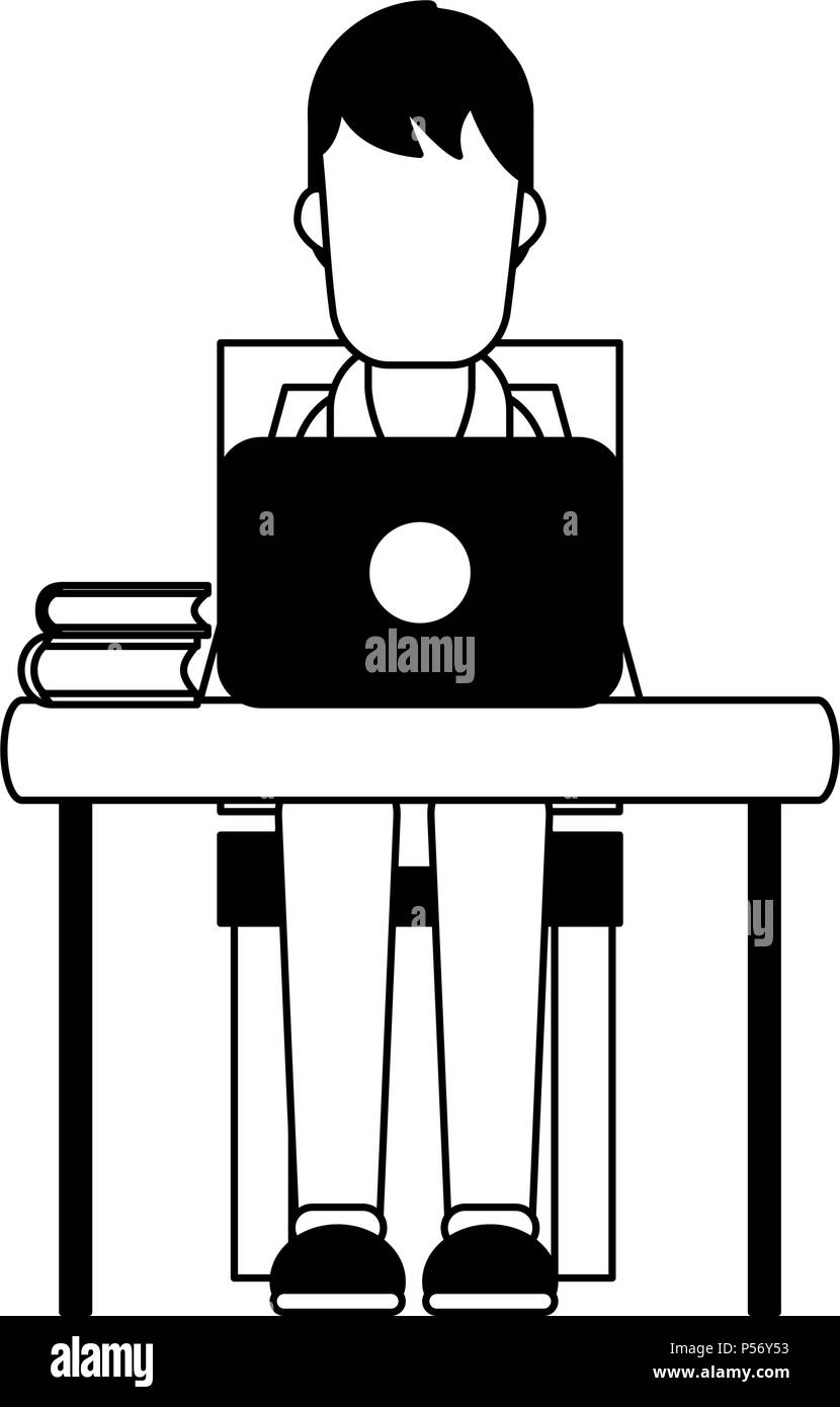 Man working with laptop in black and white Stock Vector Image & Art - Alamy