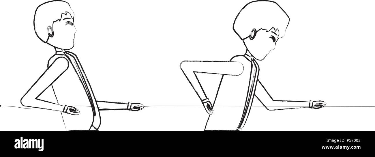 Cartoon businessmen pushing a rope over white background, vector ...