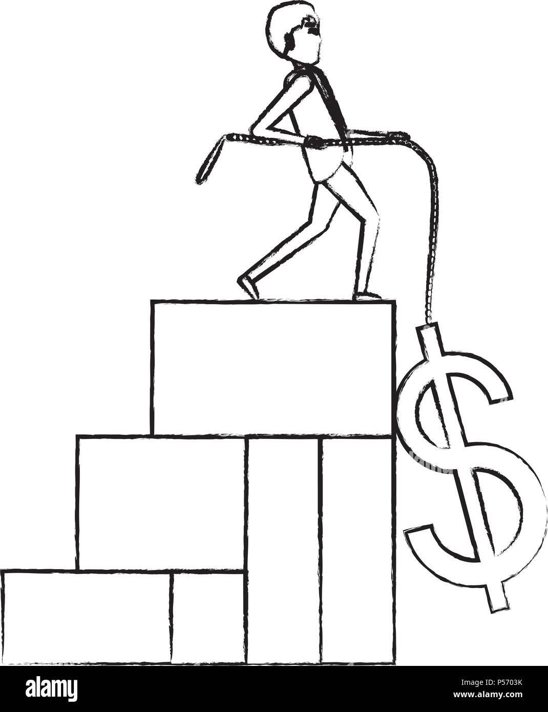 Cartoon businessman lifting a money symbol over white background ...