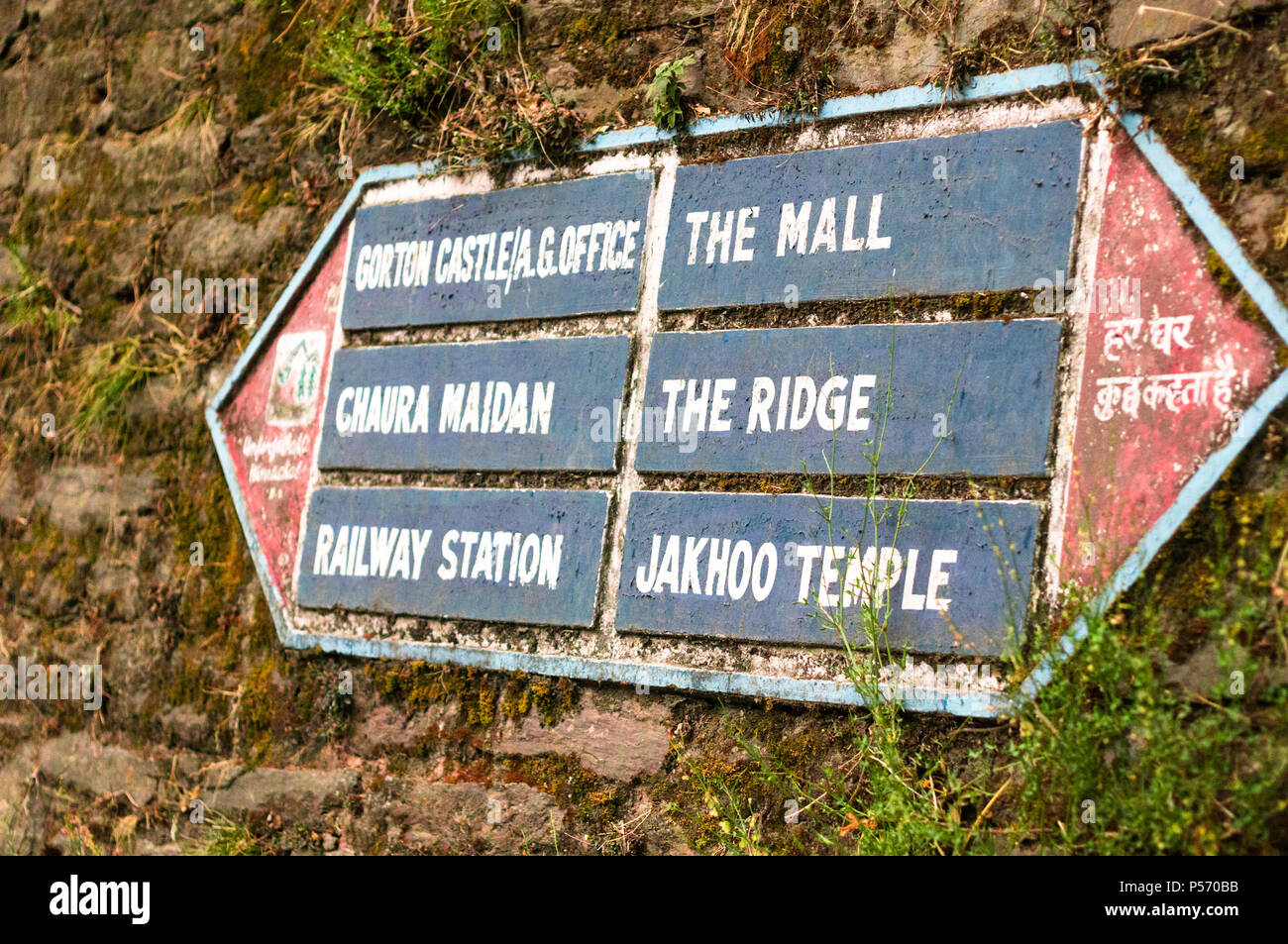 Stone sign with the major landmarks of shimla Stock Photo - Alamy