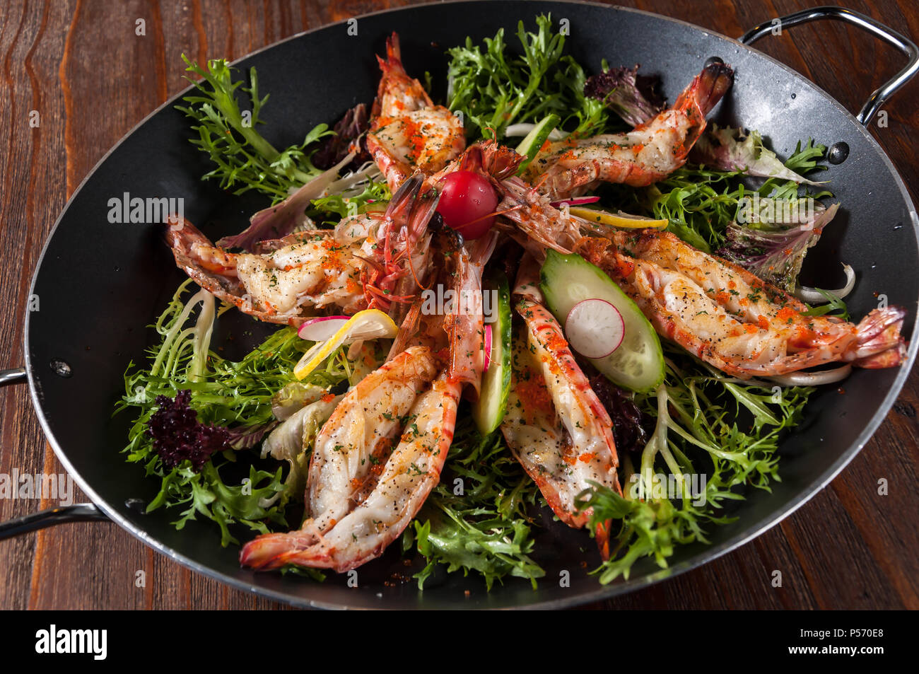 grilled prawns with vegetables Stock Photo - Alamy