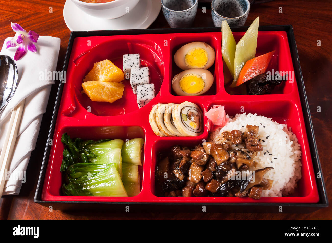 red-cooked pork bento Stock Photo - Alamy